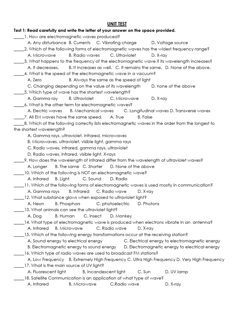Electromagnetic Waves and Mirror Images Test | PDF | Radiation ...