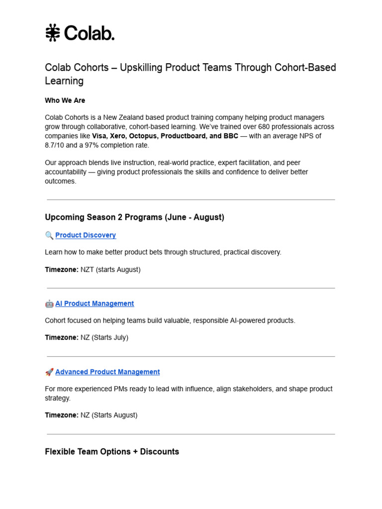 Colab Cohorts Product Training | PDF
