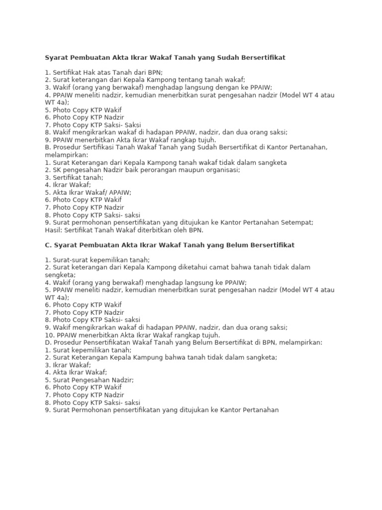 Syarat Pembuatan Akta Ikrar Wakaf | PDF