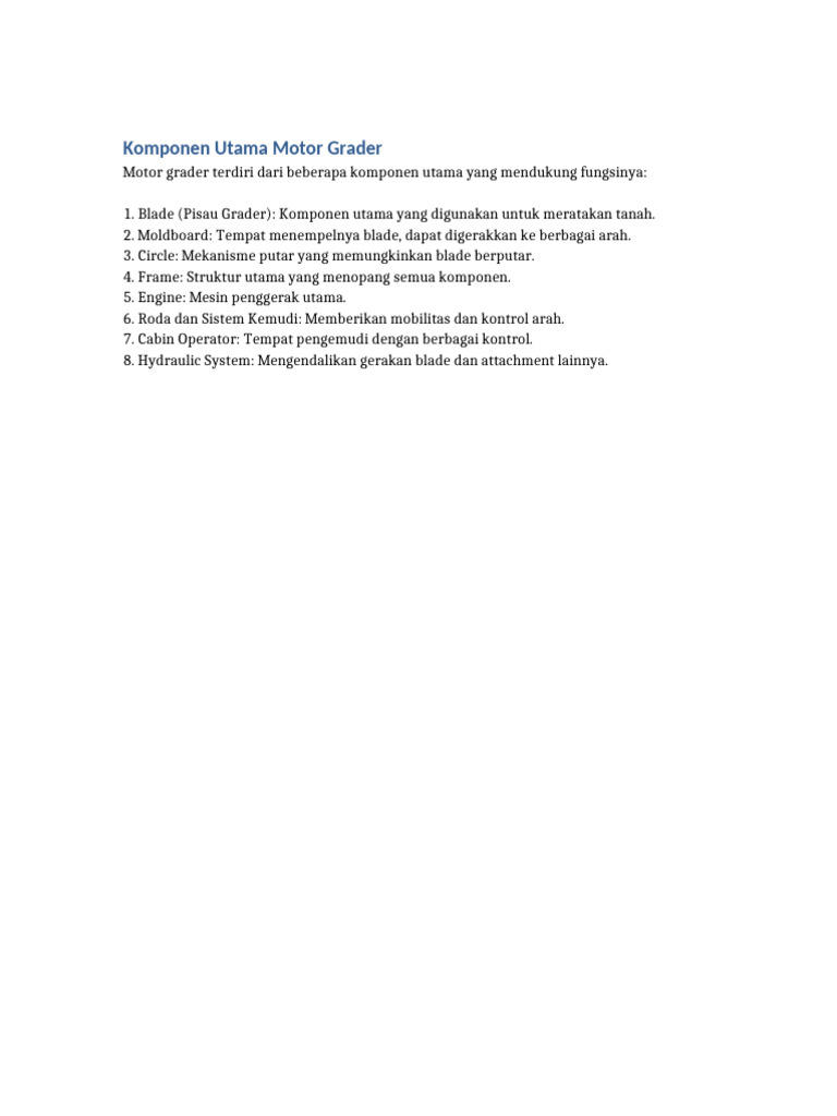 Komponen Utama Motor Grader | PDF