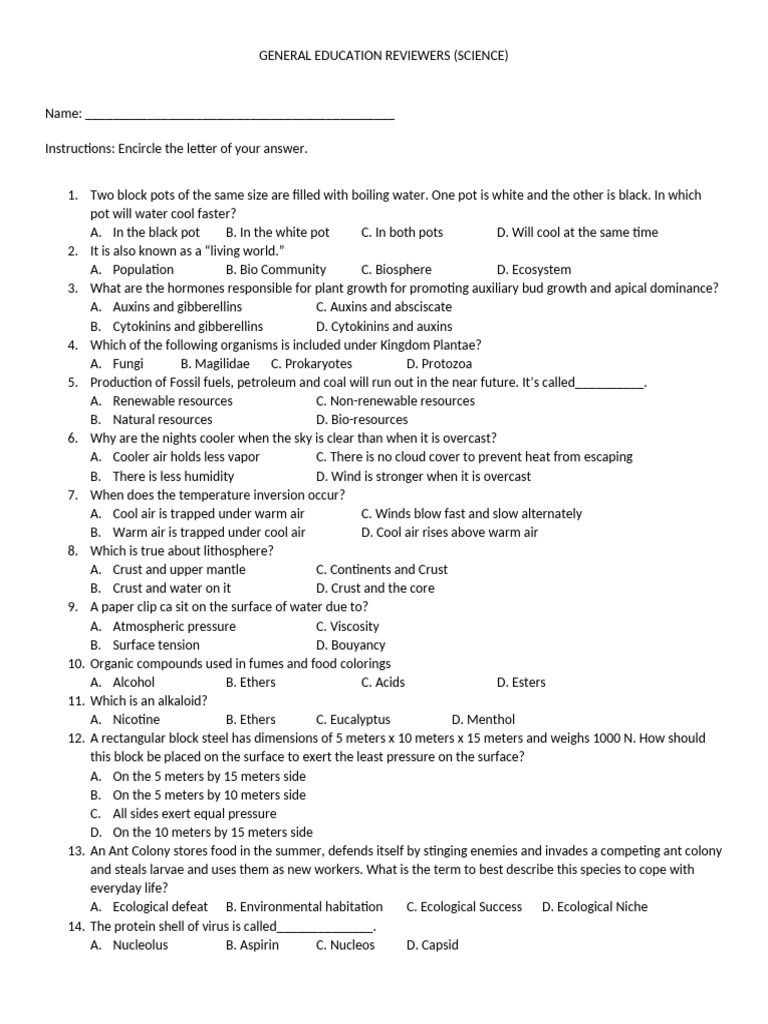 GENERAL EDUCATION REVIEWERS (Science) | PDF | Sound | Water