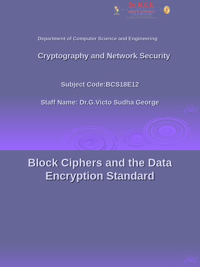 Block Ciphers and The Data Encryption Standard | PDF | Cipher | Encryption