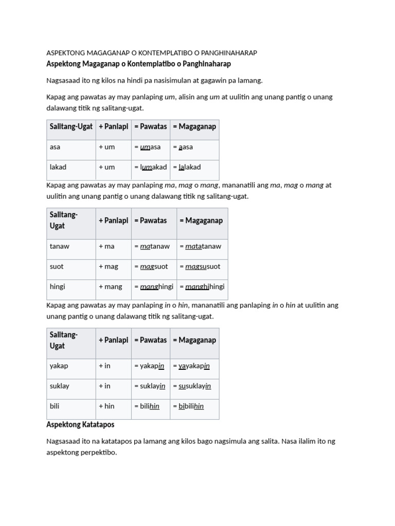Aspektong Magaganap o Kontemplatibo o Panghinaharap | PDF