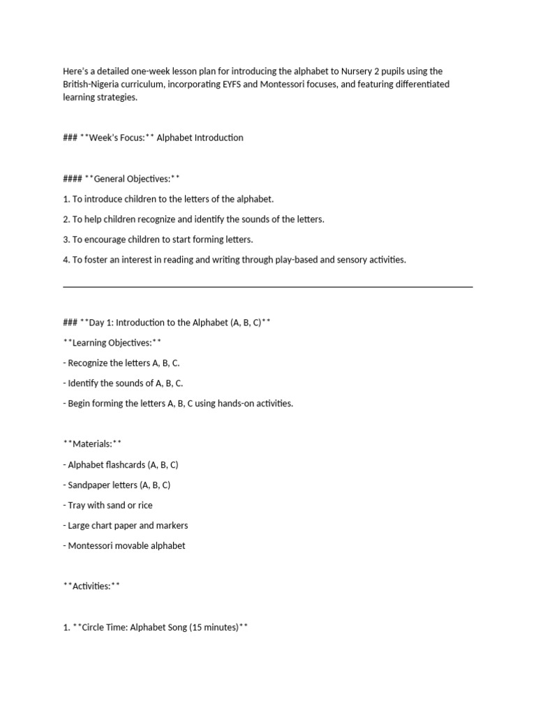 Alphabet Introduction Lesson Plan | PDF | Montessori Education | Learning