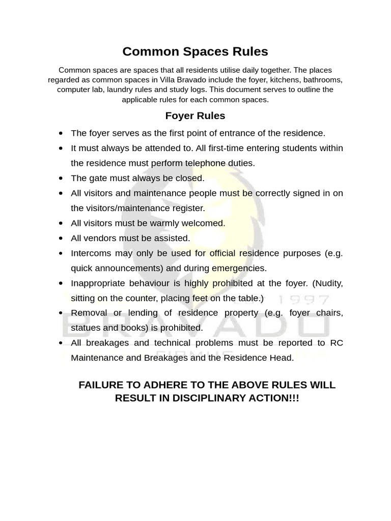 Villa Bravado - Common Spaces Rules - 24 - 25 | PDF | Laundry | Kitchen