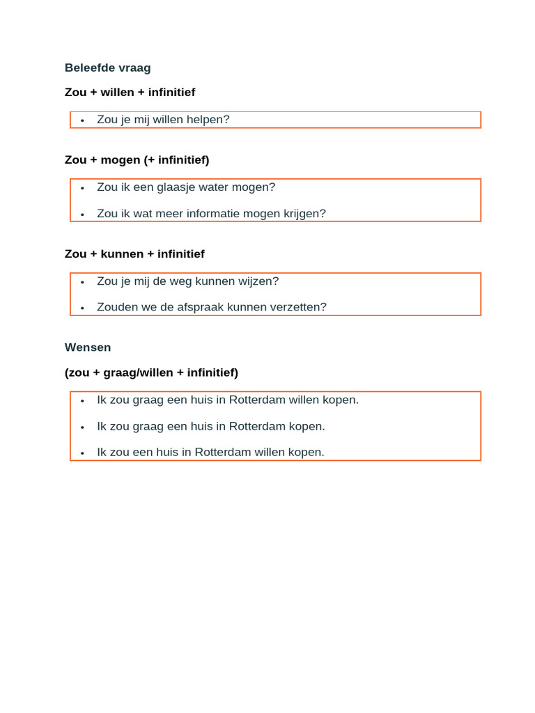 Zou + Willen + Infinitief: Beleefde Vraag | PDF