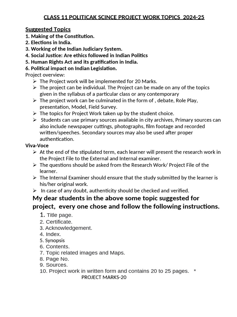 Class 11 Political Science Project Topics | PDF