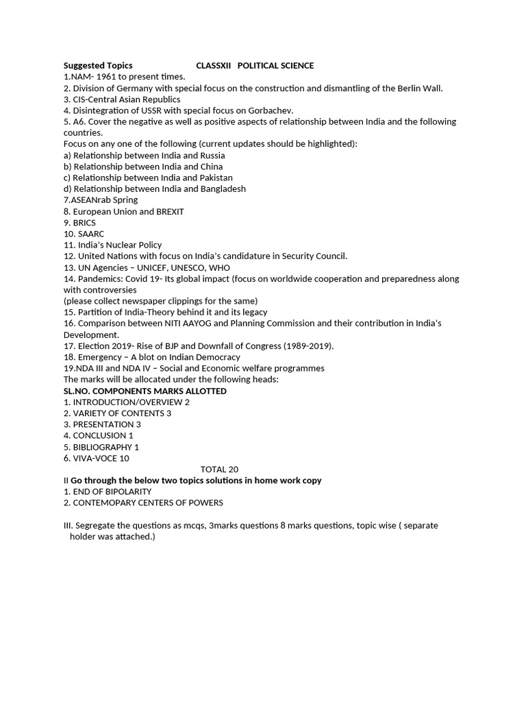 Class 12 Political Science Home Work | PDF