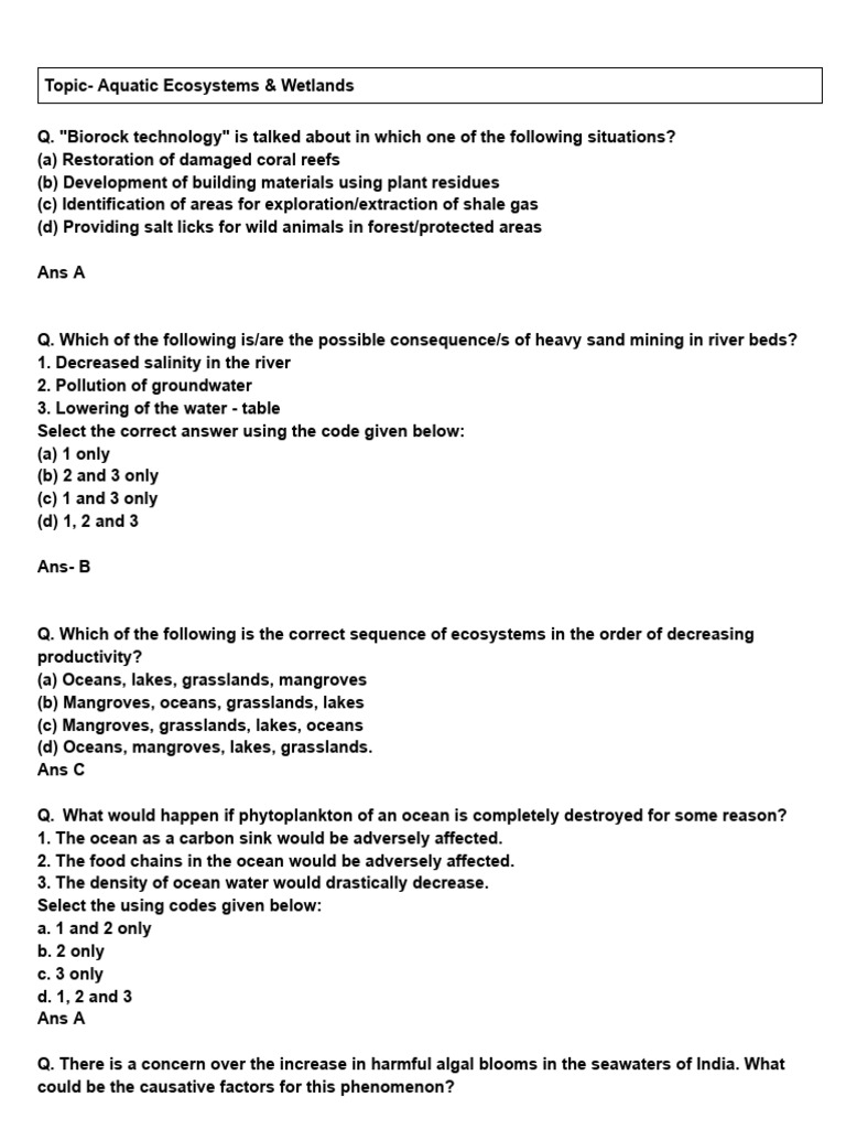 Aquatic Ecosystems and Wetlands Quiz | PDF | Mangrove | Wetland