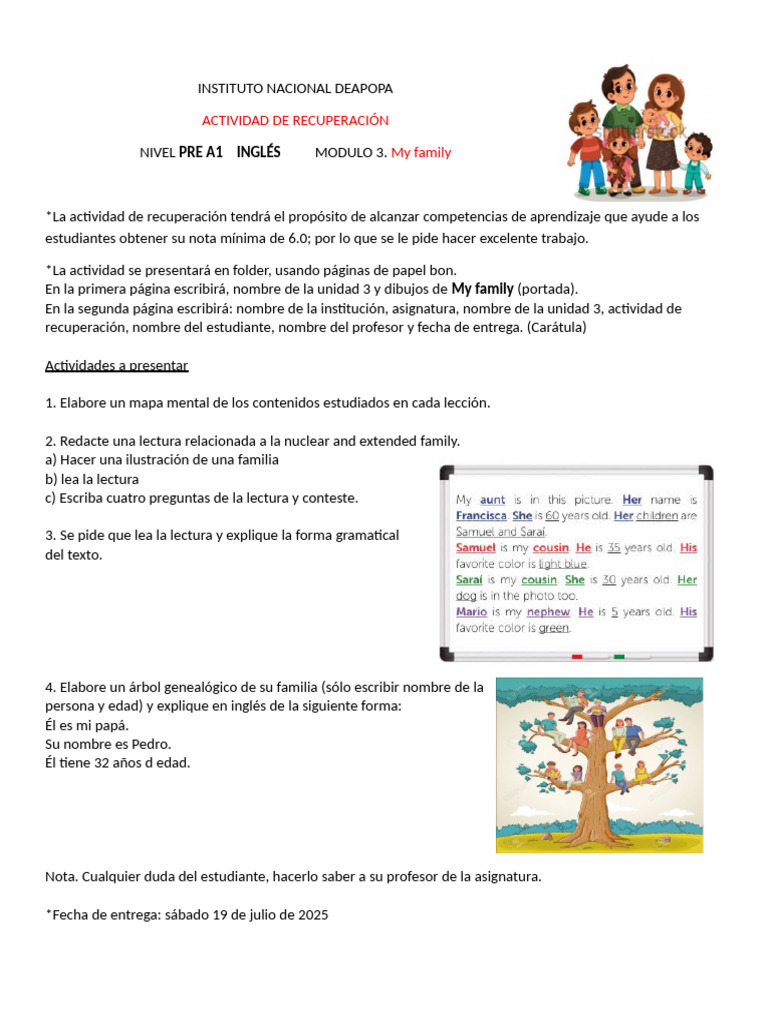 Recuperaccion PreA1 Unit 3 | PDF