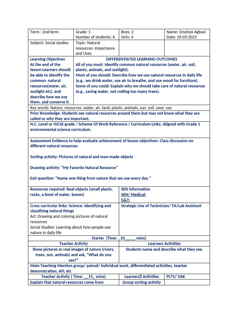 Understanding Natural Resources for Kids | PDF | Curriculum | Learning