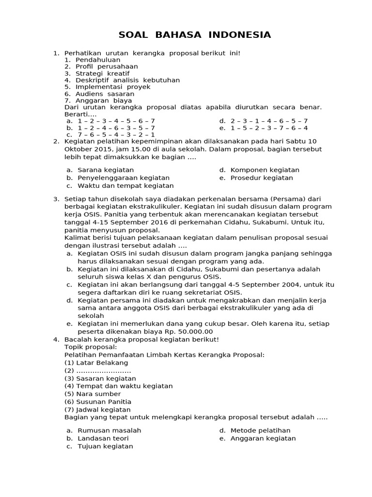 Soal Latihan Bindo 2024 | PDF