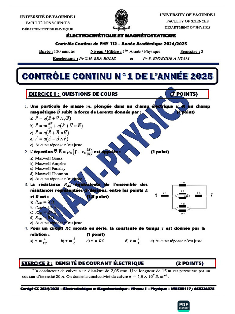 CC1 Électrocinétique 2025 - 250711 - 043152 | PDF