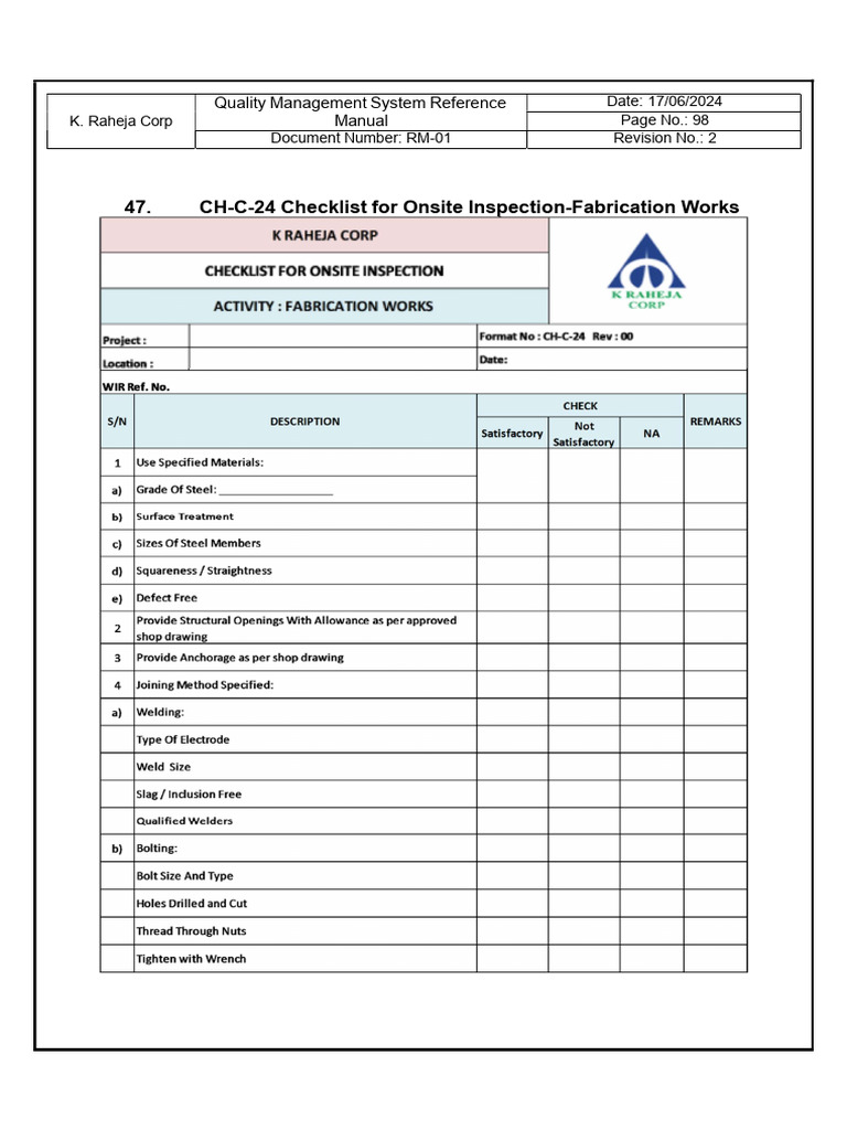 Fabrication Checklist | PDF