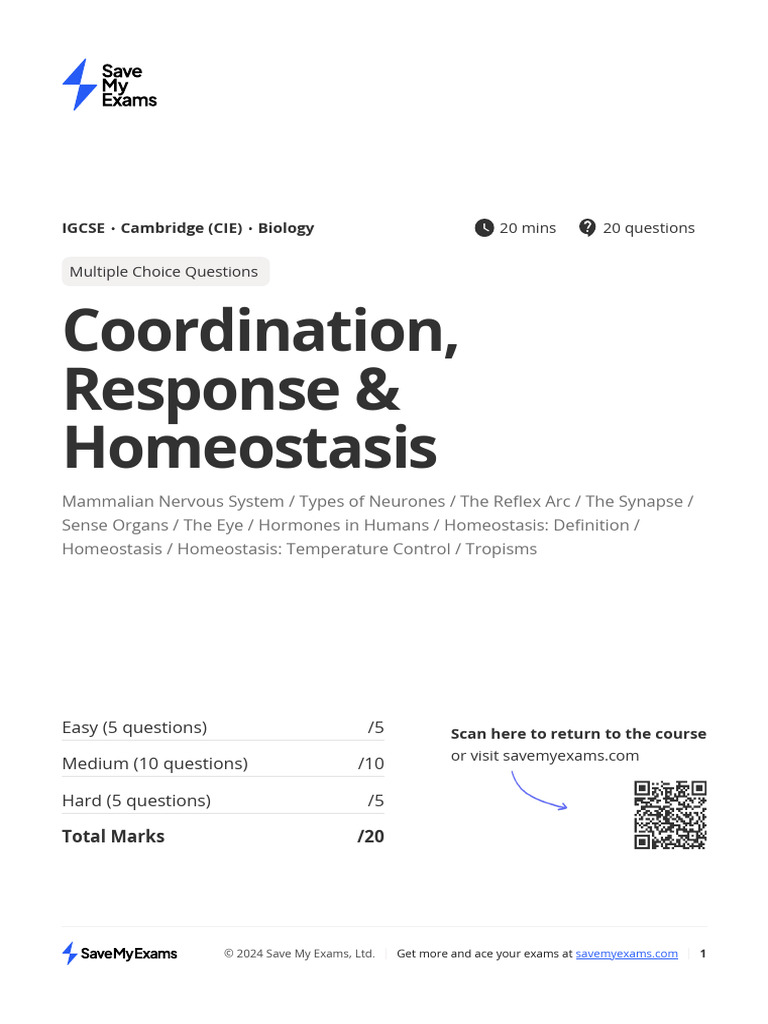 14 1 Coordination Response and Homeostasis 4BvbcGbWK4QQS6pS | PDF ...