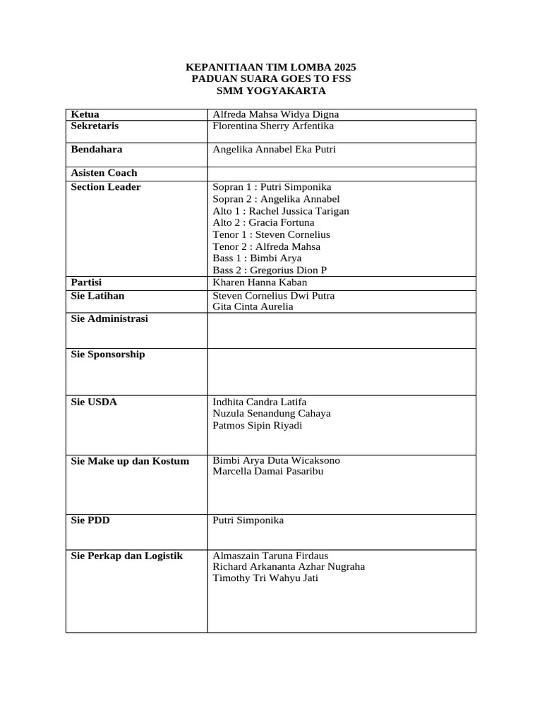 Kepanitiaan Tim Lomba 2025 | PDF