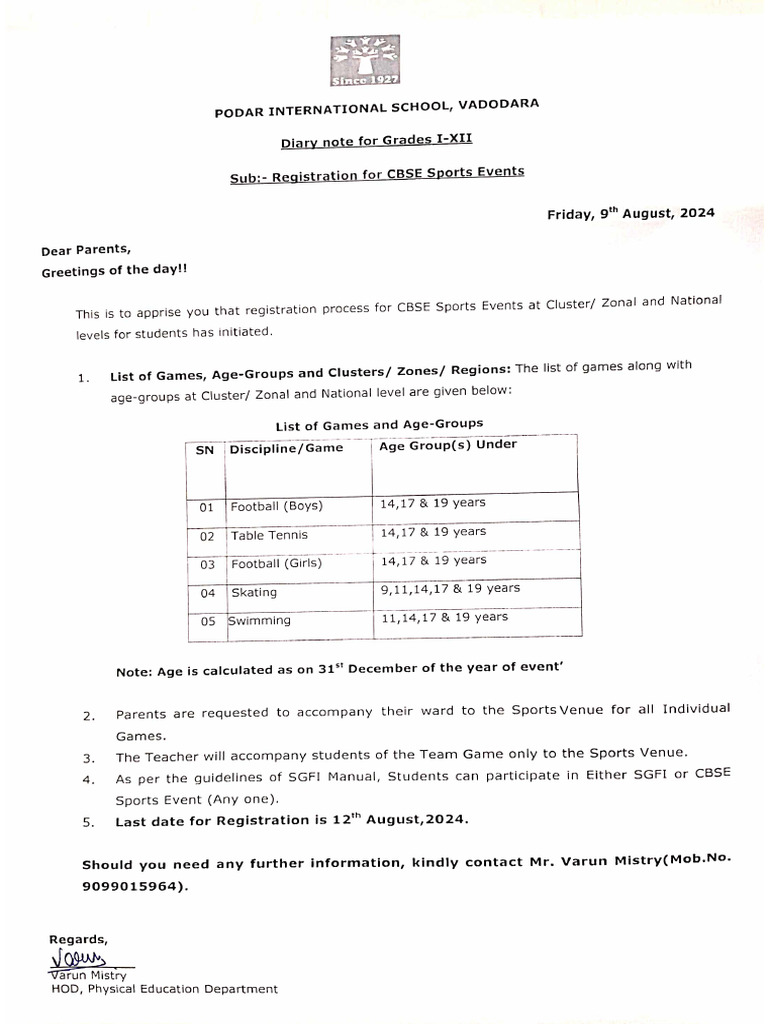 CBSE Sports Circular (1) c8 Bio c8 SL of Ek U | PDF