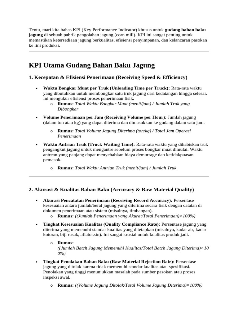 KPI Efektif untuk Gudang Jagung Pabrik | PDF