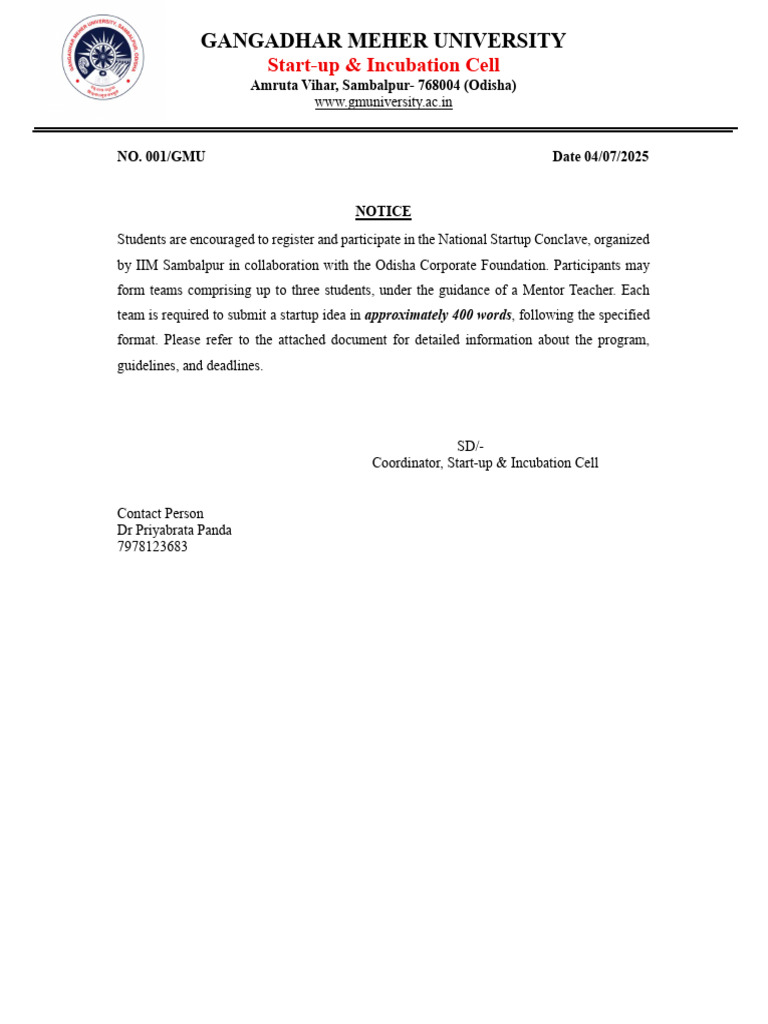 National Startup Conclave Participation Notice | PDF