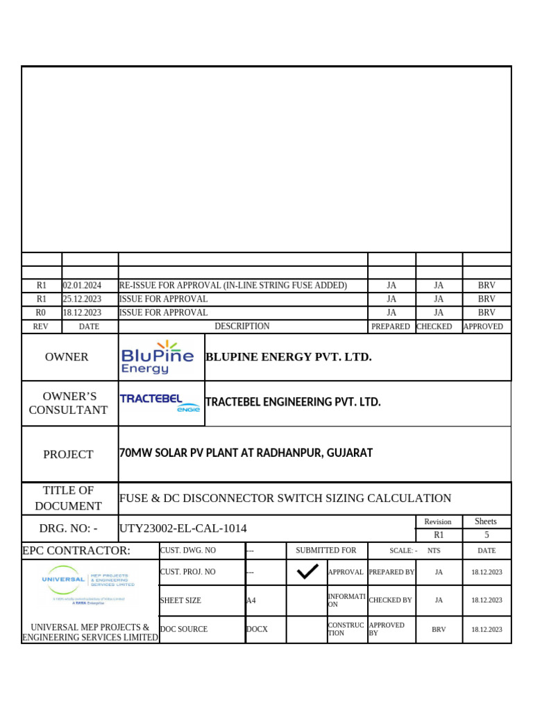 Solar PV Plant Fuse Sizing Calculation | PDF | Fuse (Electrical ...
