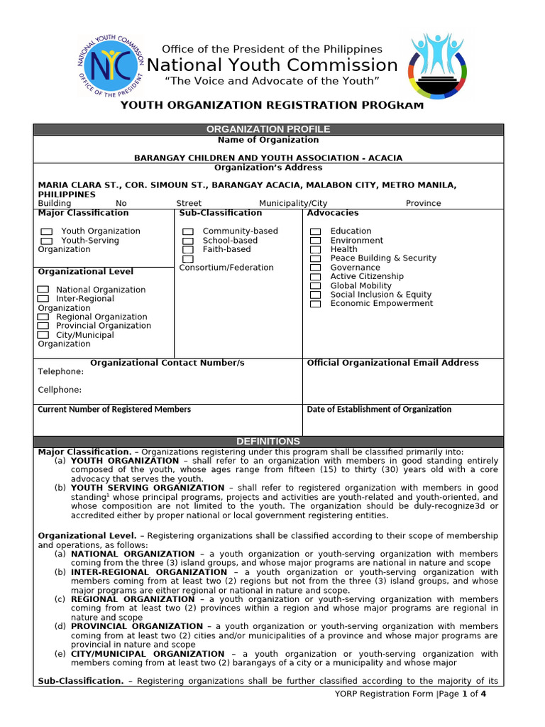 YORP Registration for Youth Organizations | PDF | Government | Justice