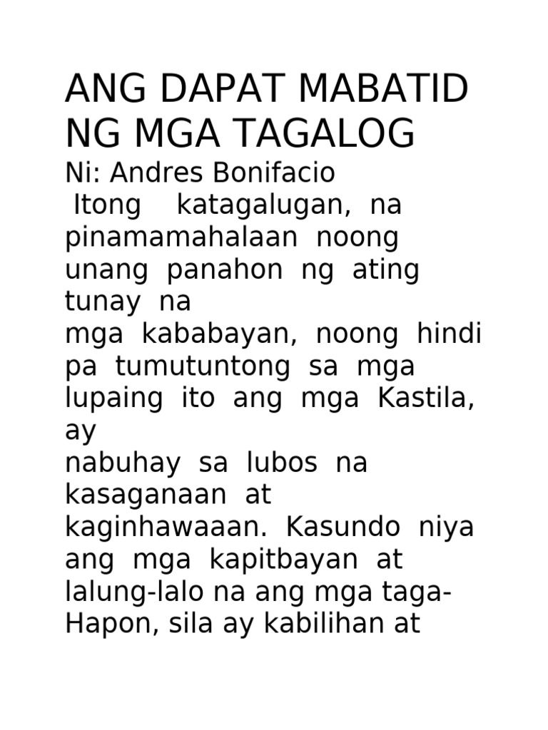 Ang Dapat Mabatid NG Mga Tagalog | PDF