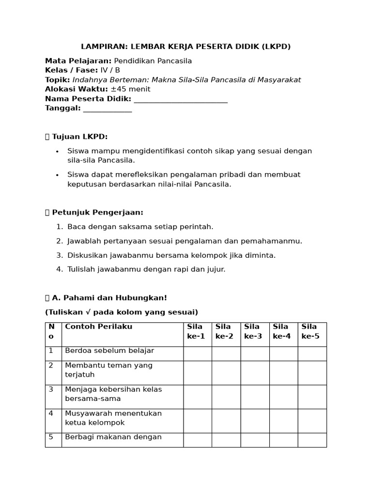 Lampiran Lembar Kerja Peserta Didik (LKPD) | PDF