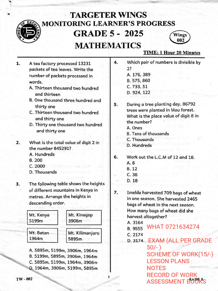 Grade 5 002 Targeter All Subjects With Marking Scheme01 - Sign | PDF