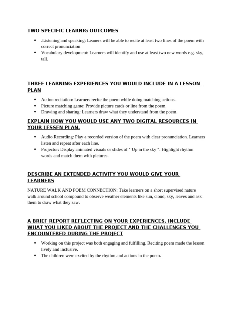 Two Specific Learning Outcomes | PDF