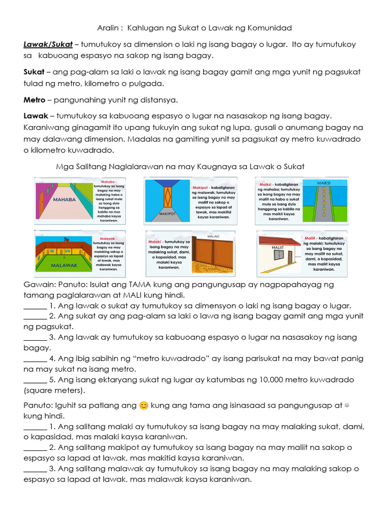 Aralin-Lawak o Sukat | PDF