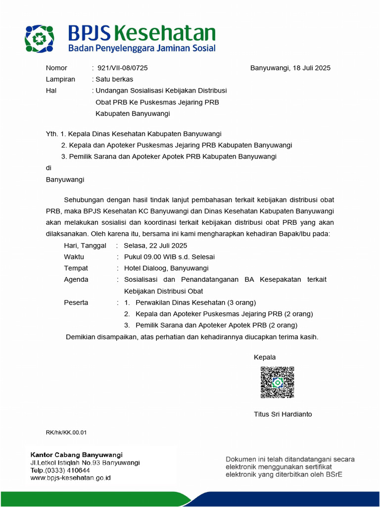 Undangan Sosialiasi Kebijakan PRB Banyuwangi 2025 | PDF