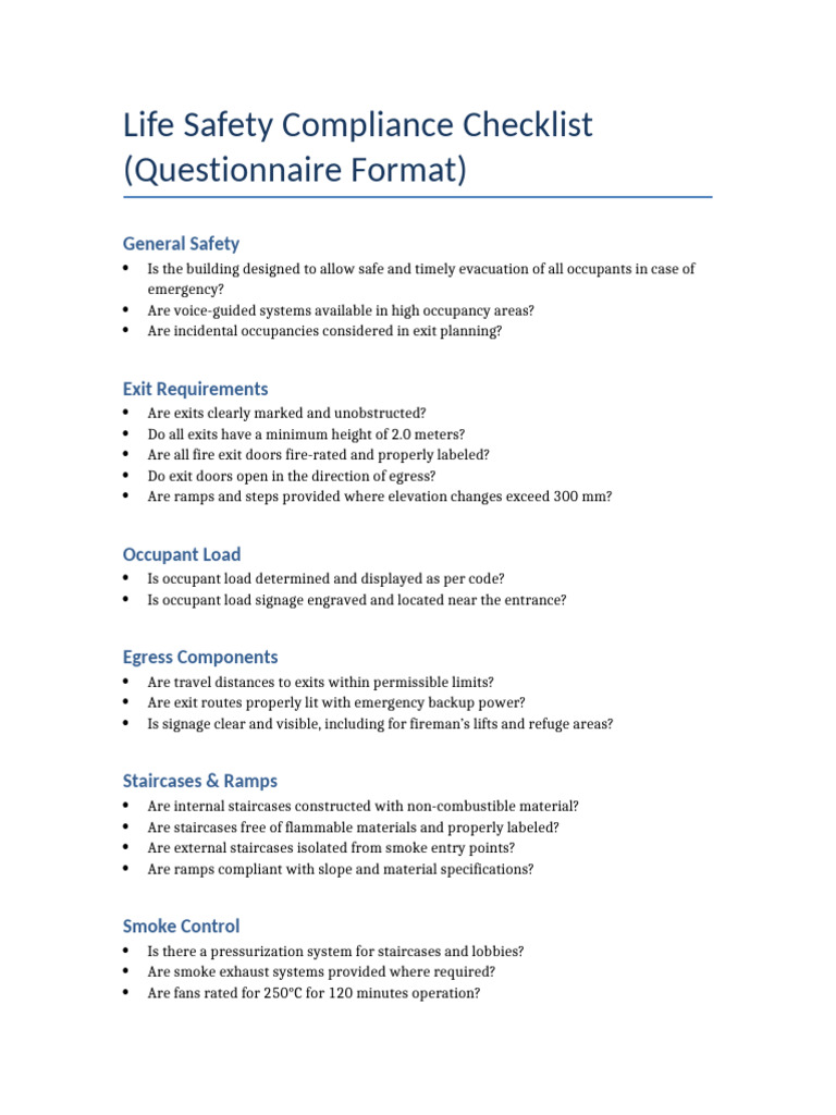 Life Safety Compliance Checklist | PDF