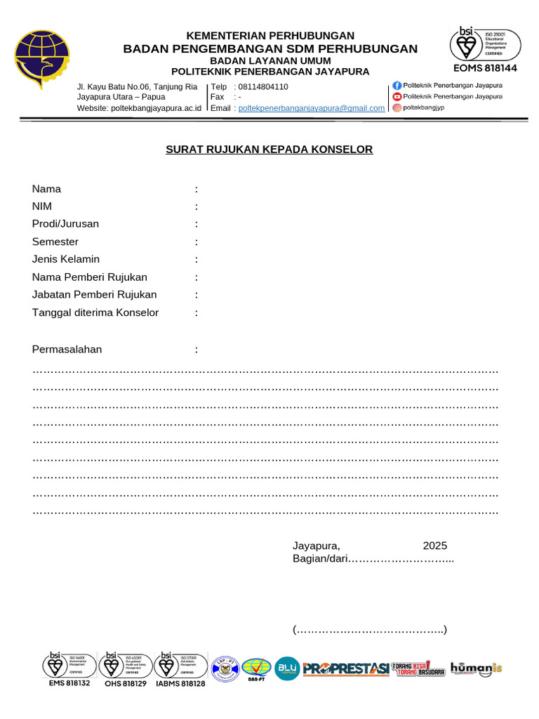 Form Rujukan Kepada Konselor | PDF