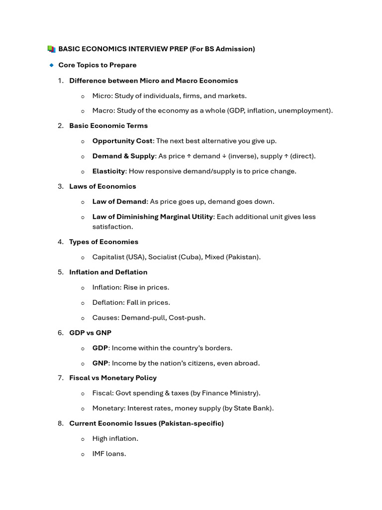 ? Basic Economics Interview Prep | PDF | Macroeconomics | Inflation