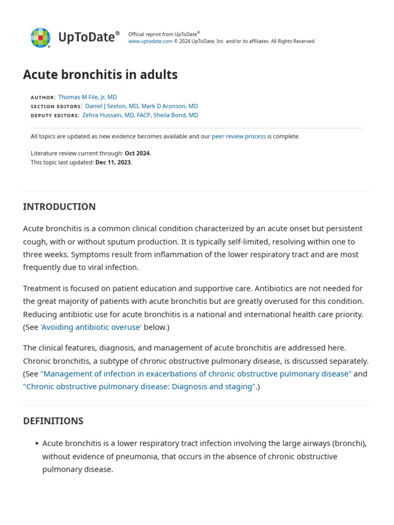 Acute Bronchitis in Adults - UpToDate | PDF | Bronchitis | Pneumonia