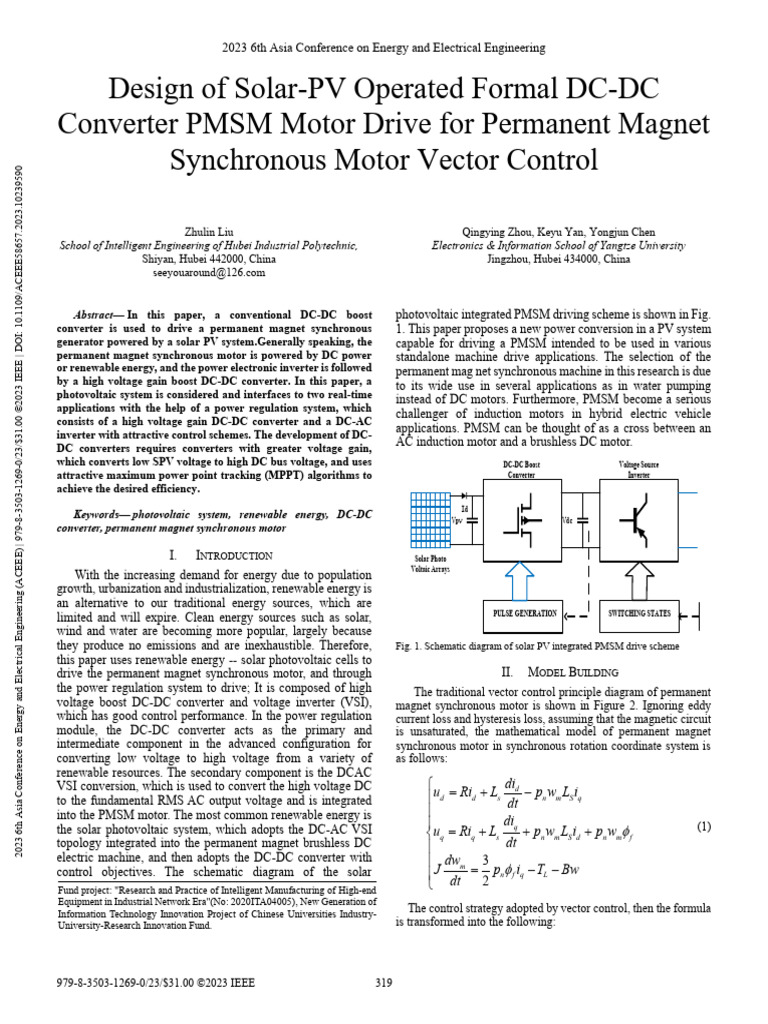 Design of Solar-PV Operated Formal DC-DC Converter PMSM Motor Drive For Permanent Magnet ...