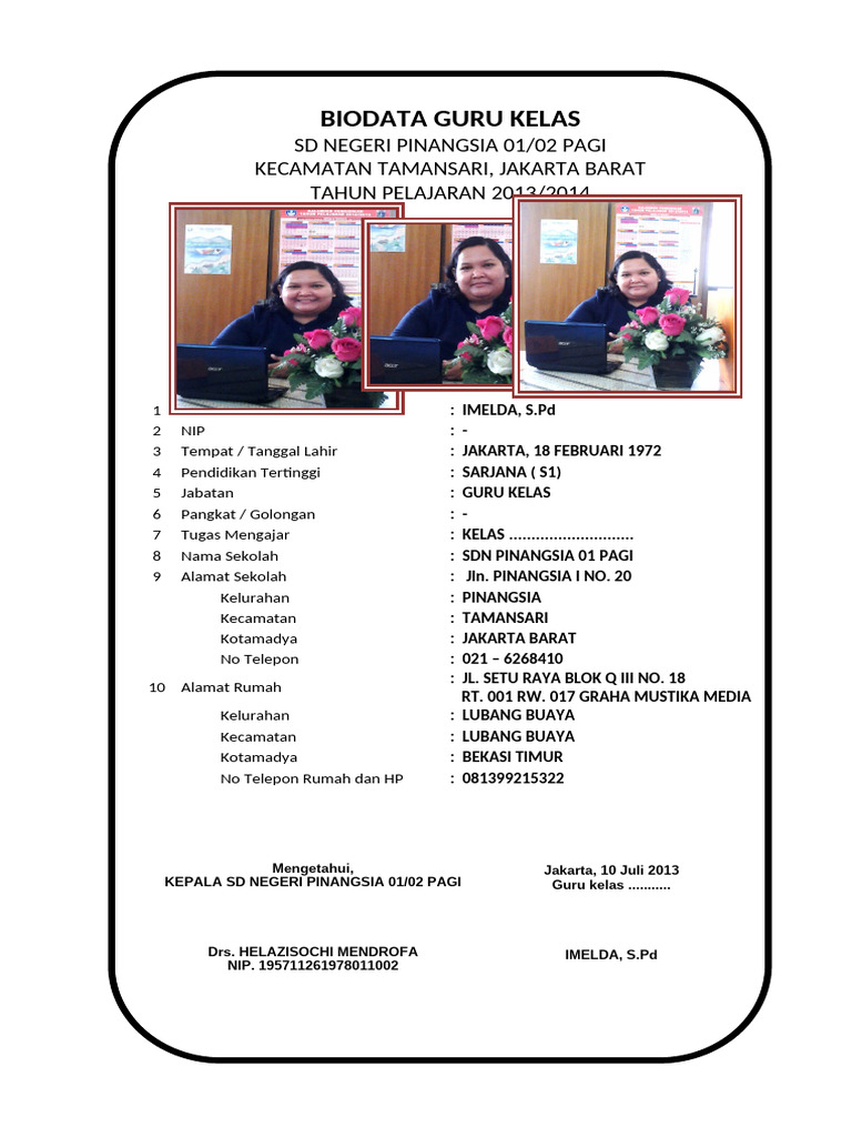 01 Biodata Guru Kelas Imelda | PDF