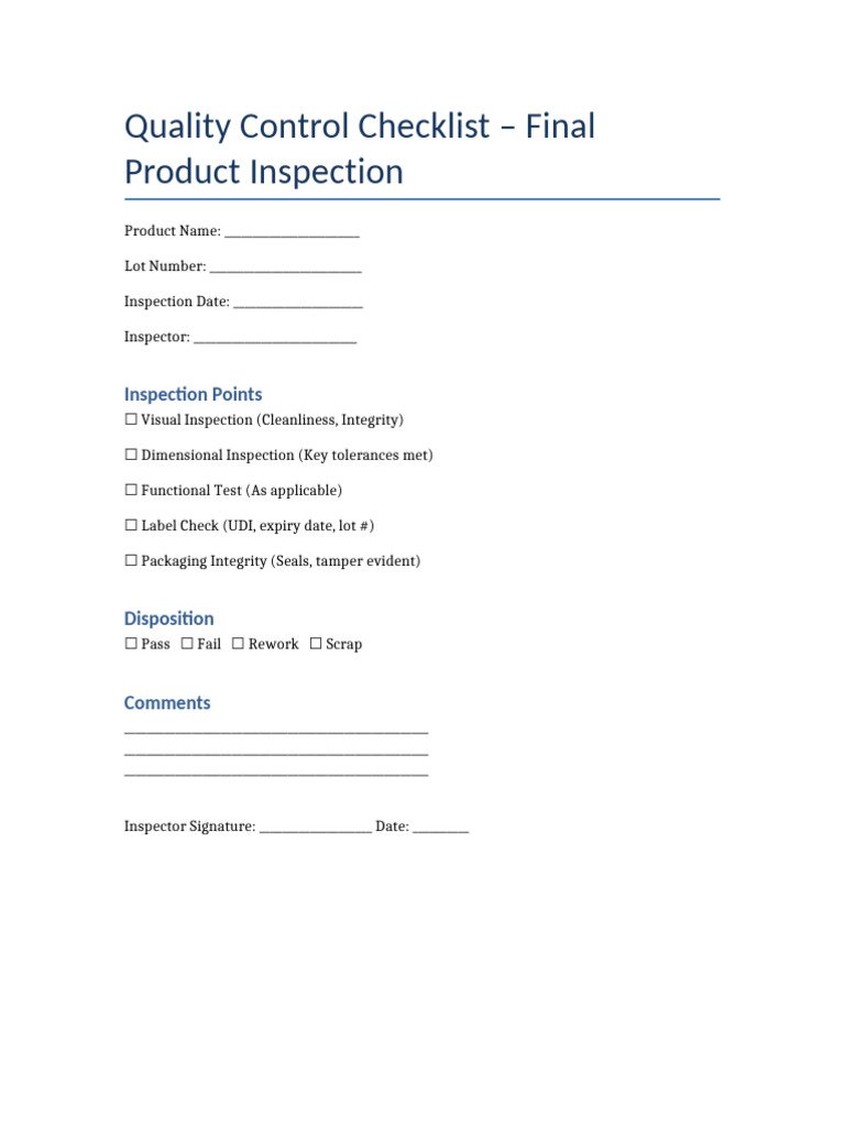 Final Quality Control Inspection Checklist | PDF