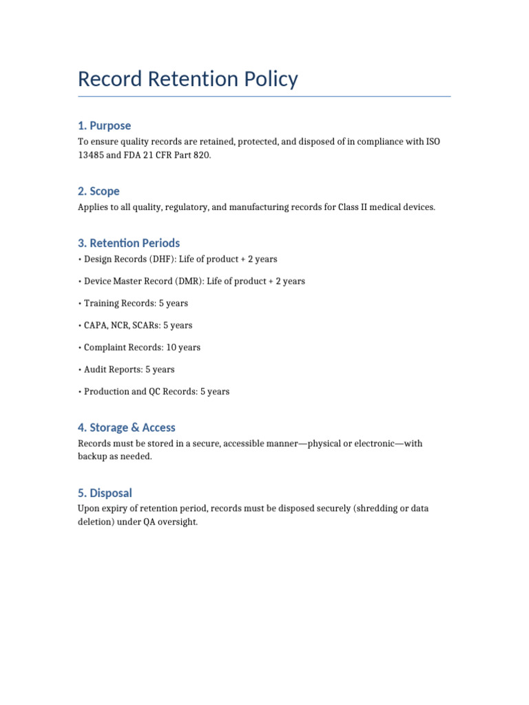 Record Retention Policy | PDF