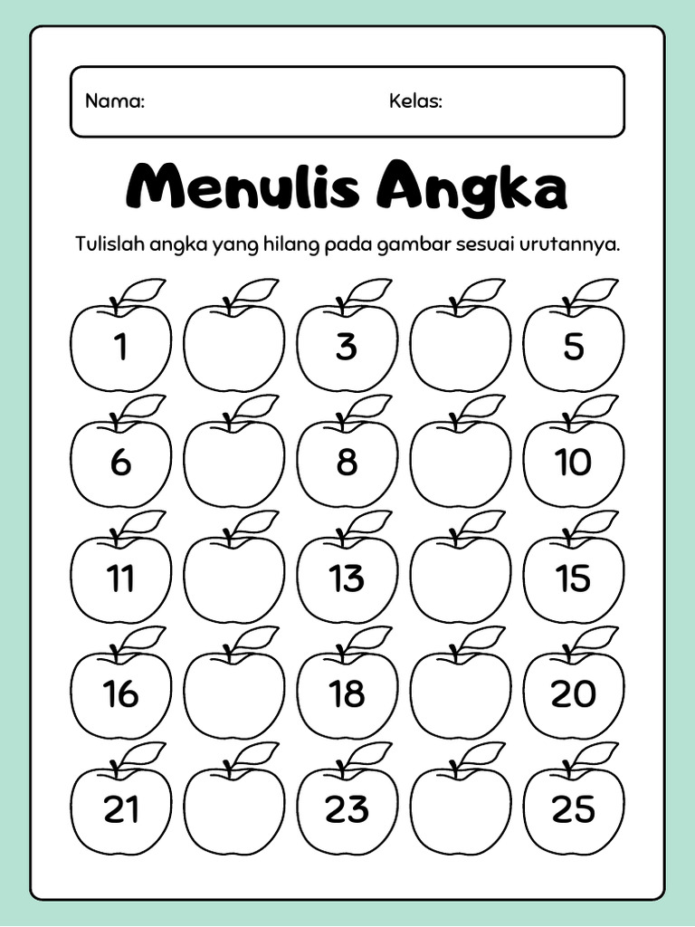 Hijau Sederhana Ilustrasi Apel Urutan Angka Lembar Kerja Matemtika | PDF