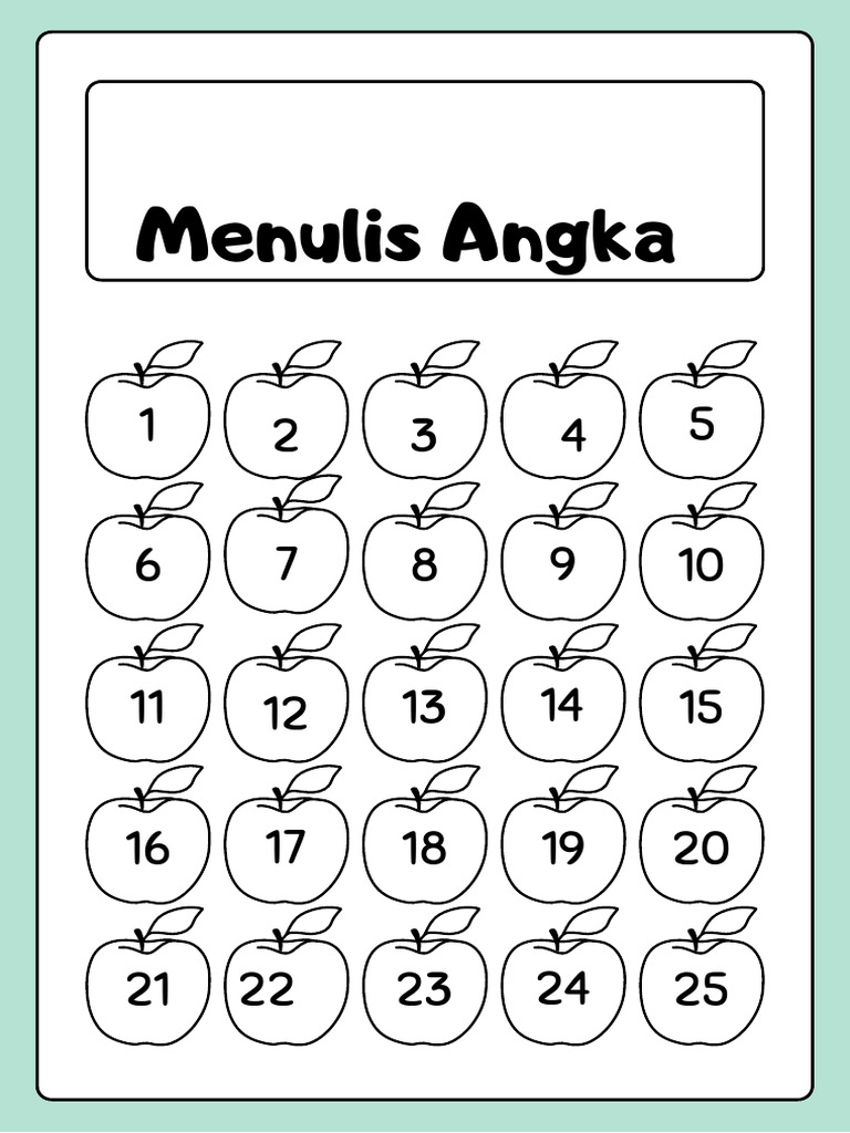 Hijau Sederhana Ilustrasi Apel Urutan Angka Lembar Kerja Matemtika | PDF