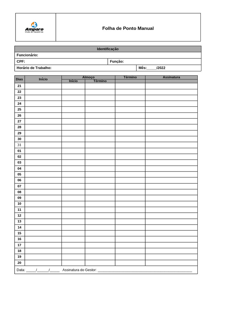 Folha de Ponto Manual para Funcionários | PDF