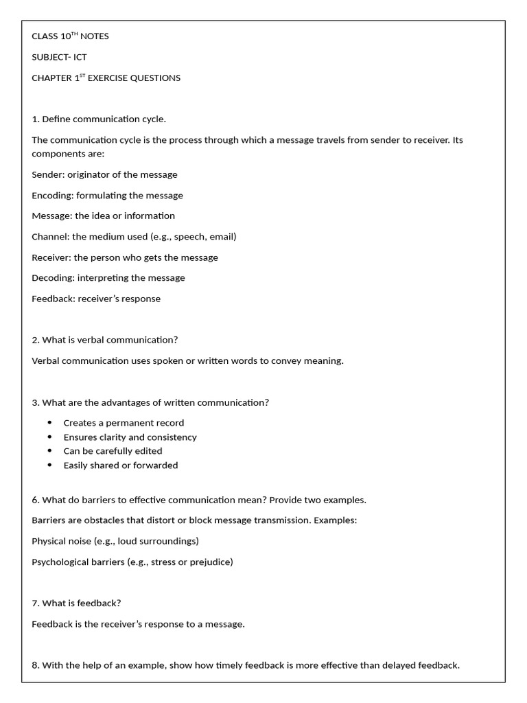 Class 10th Notes Ict Chapter 1 | PDF | Communication | Human Communication