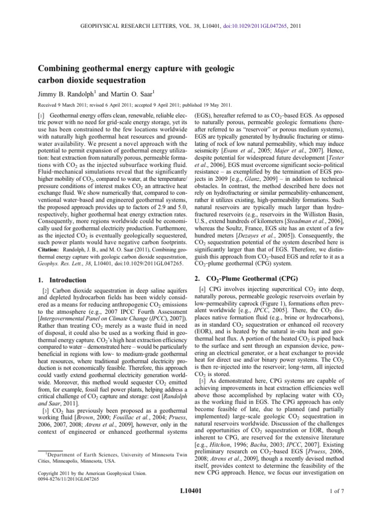 Geophysical Research Letters - 2011 - Randolph - Combining Geothermal Energy Capture With ...
