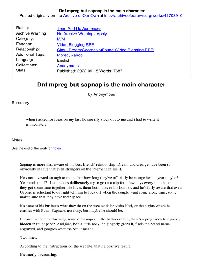 Sapnap's Dilemma: DNF Mpreg Drama | PDF