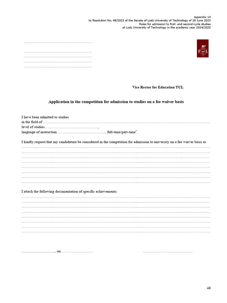 Admission Rules for Lodz University 2024 | PDF