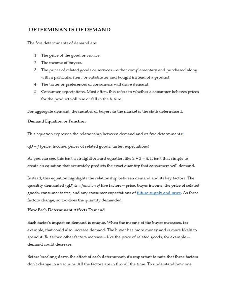 Key Determinants of Demand Explained | PDF | Demand | Demand Curve