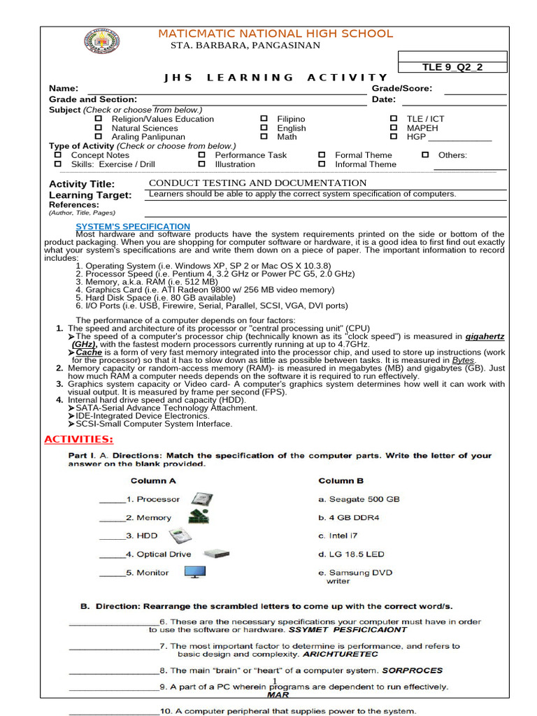 TLE 9-ICT-CSS - Conduct Testing and Documentation | PDF | Random Access ...
