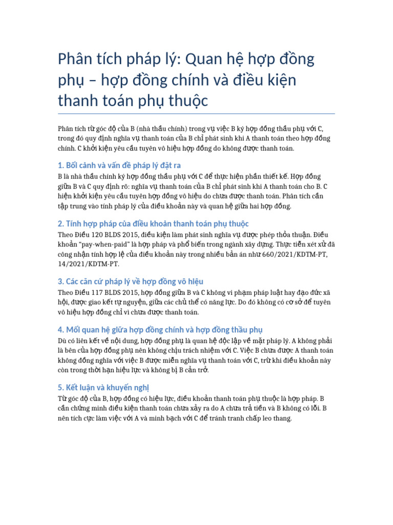 Phan Tich Quan He Hop Dong Phu Hop Dong Chinh B Vs C | PDF
