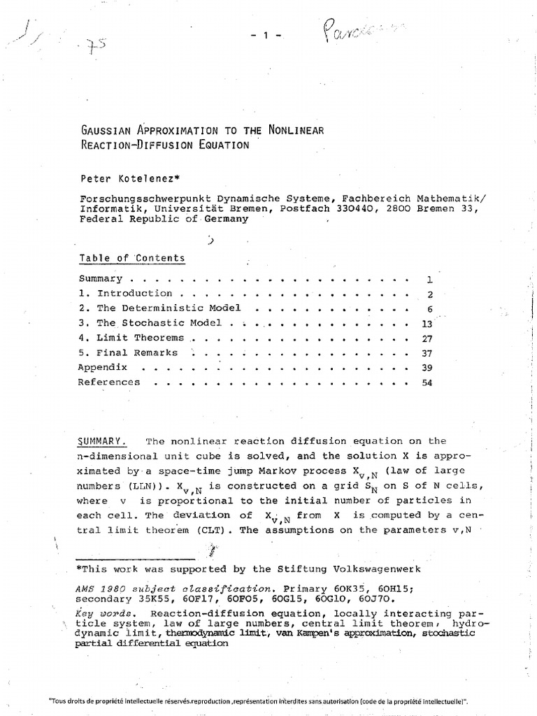 Kotelenez - Gaussian Approximation To The Nonlinear Reaction-Diffusion Equation 2 | PDF ...
